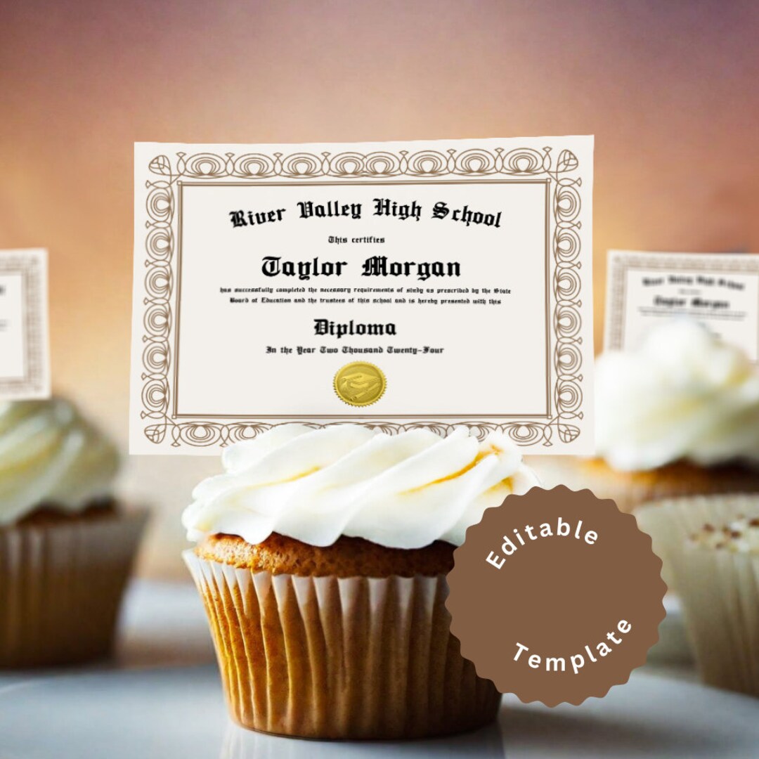Editable Diploma Party Cupcake Topper, Graduation Cupcake Topper ...