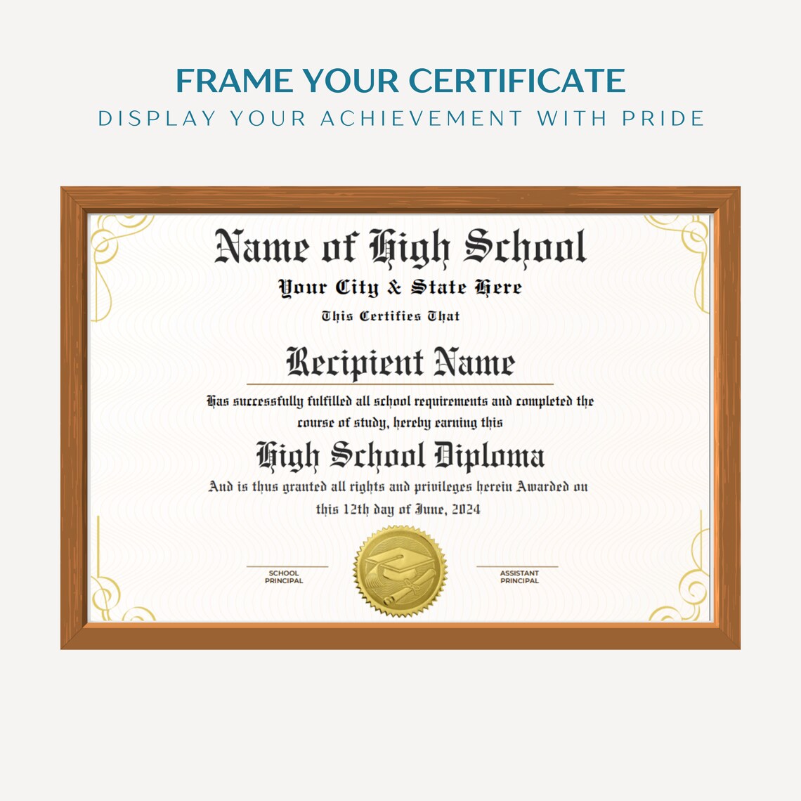 High School Diploma, Canva Editable Diploma Template, Printable ...
