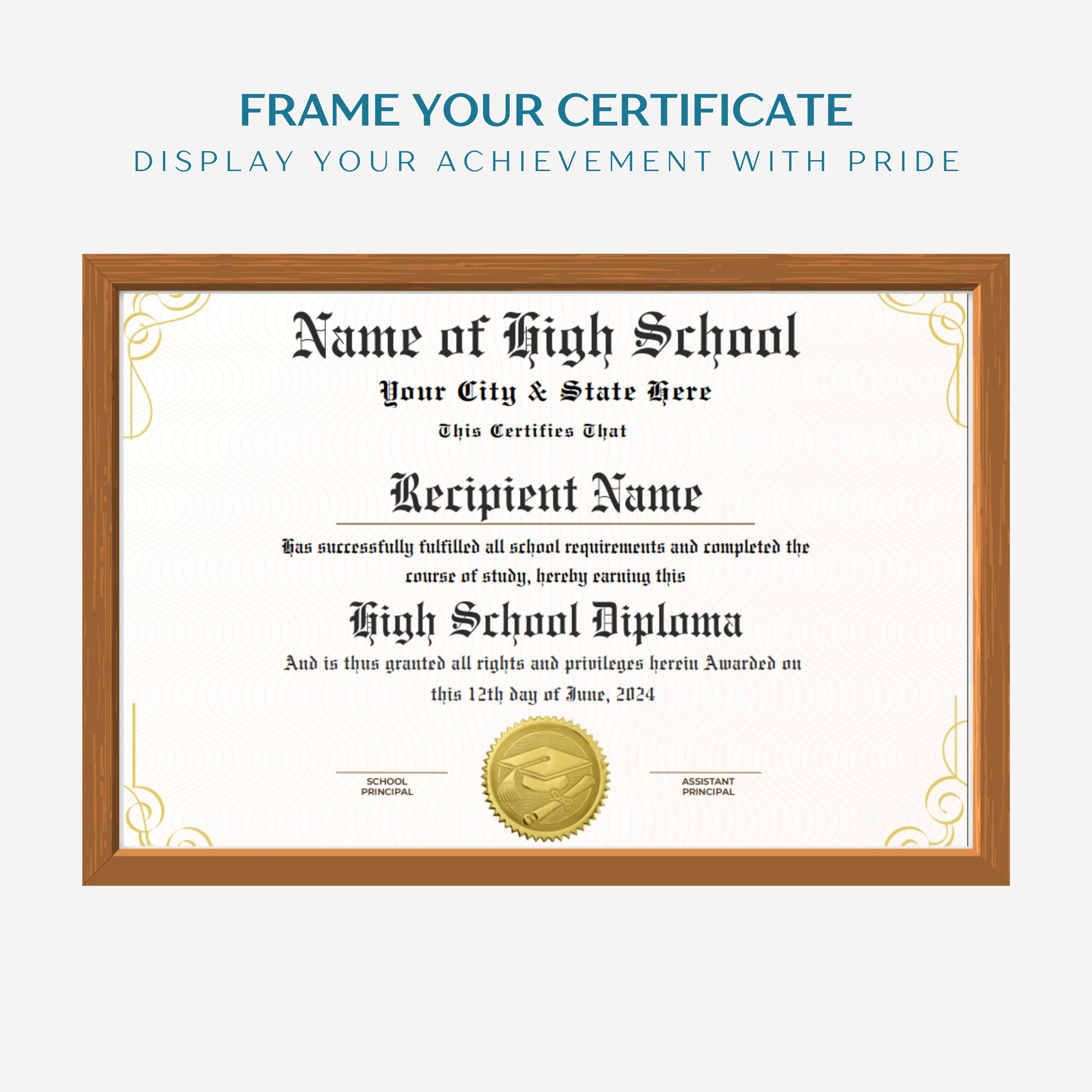 High School Diploma, Canva Editable Diploma Template, Printable ...
