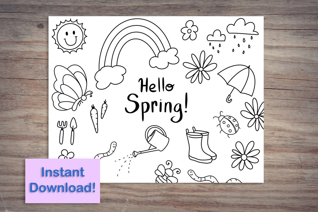 Hello Spring Coloring Page - Instant Download! - Etsy