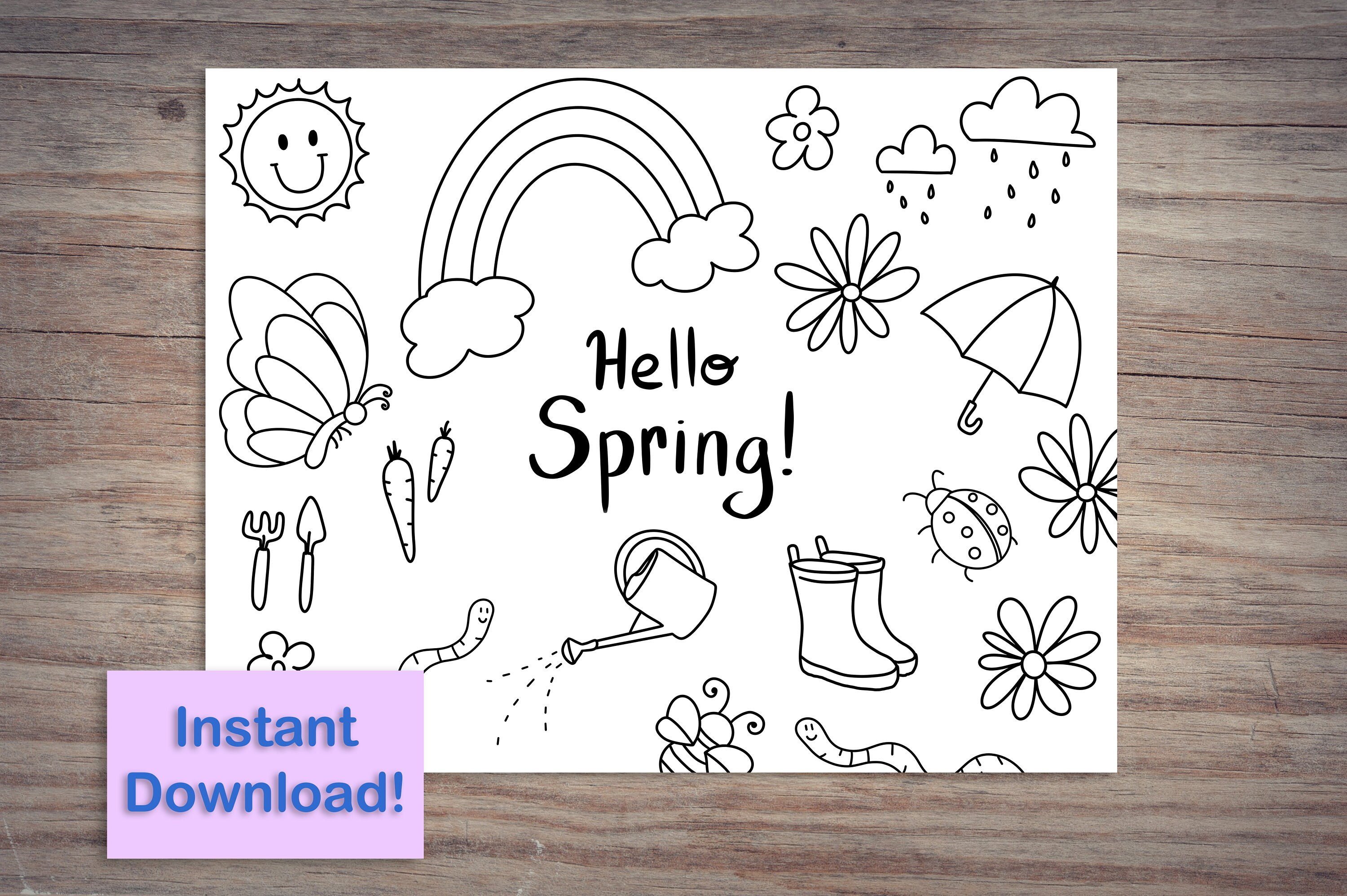 Hello Spring Coloring Page - Instant Download! - Etsy