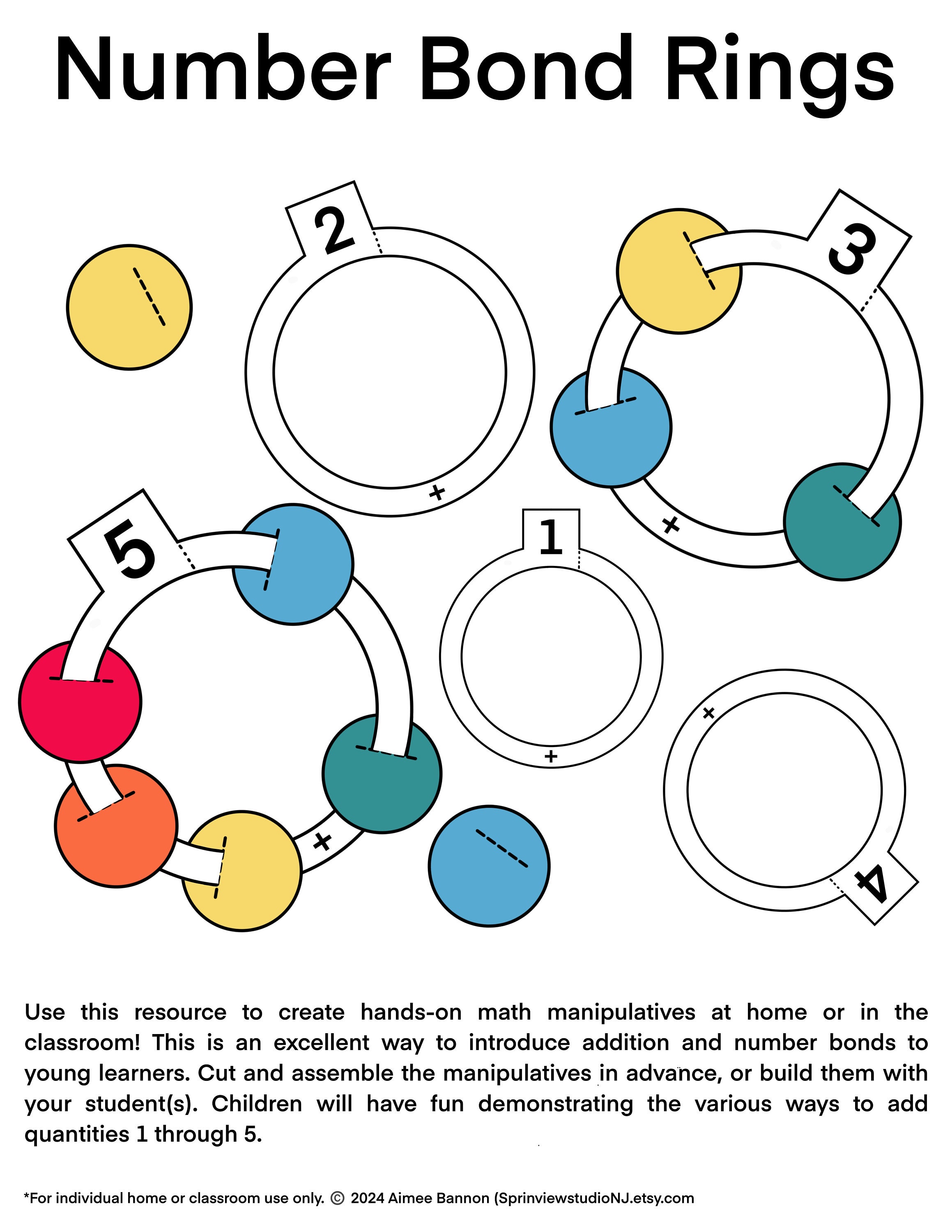 Instant Download - Number Bond Rings - Introduce Addition to Young ...
