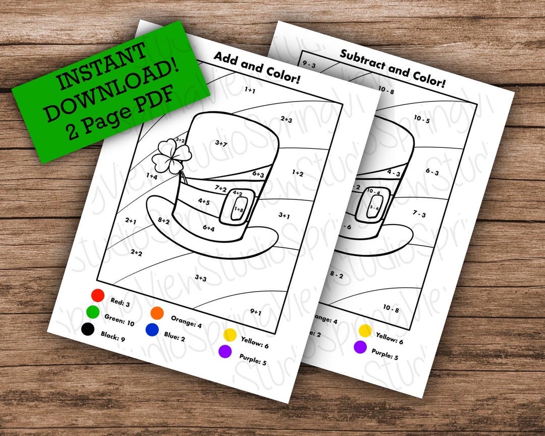 Printable Saint Patrick’s Day Math Coloring Pages - 2 Pages - Etsy