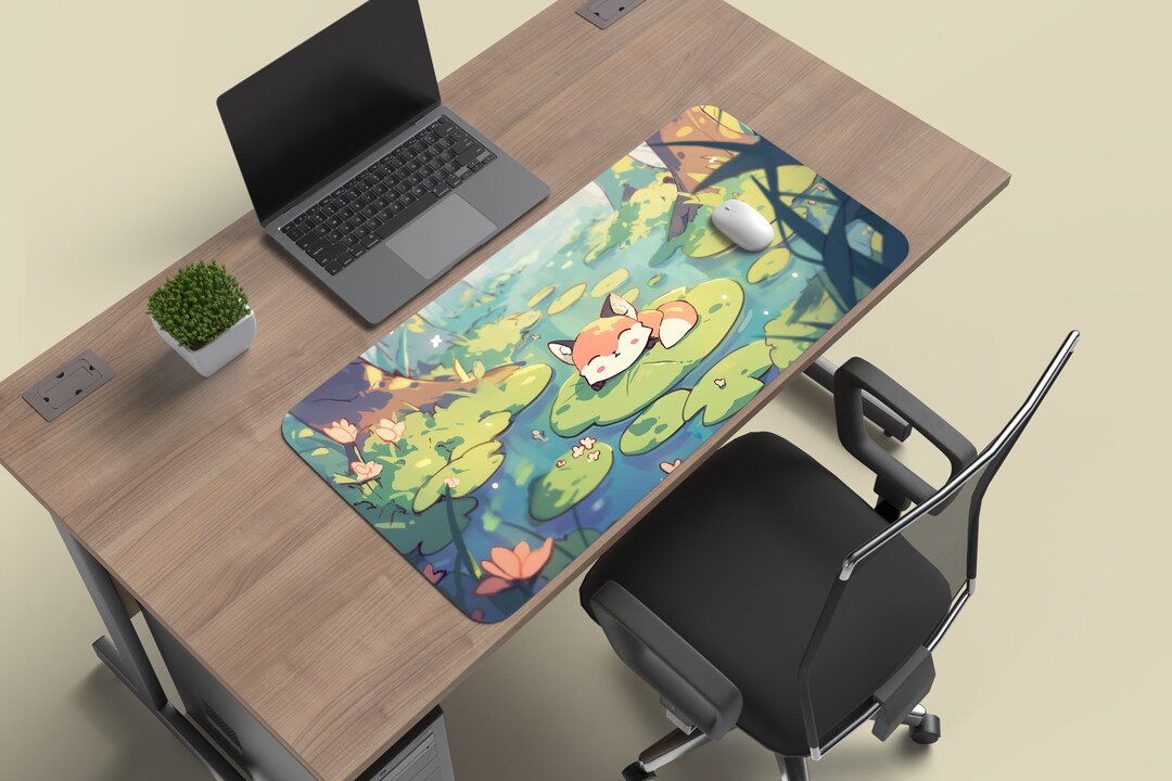 Kawaii Fox Desk Mat for Creatives Cute Animal Art, Large Mouse Pad ...
