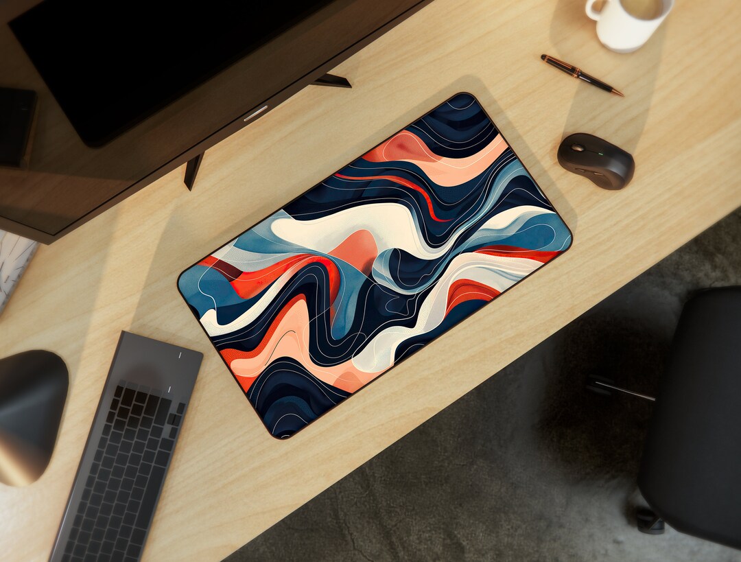 Abstract Wave Desk Mat Modern Art Mouse Pad, Large, Non-slip ...