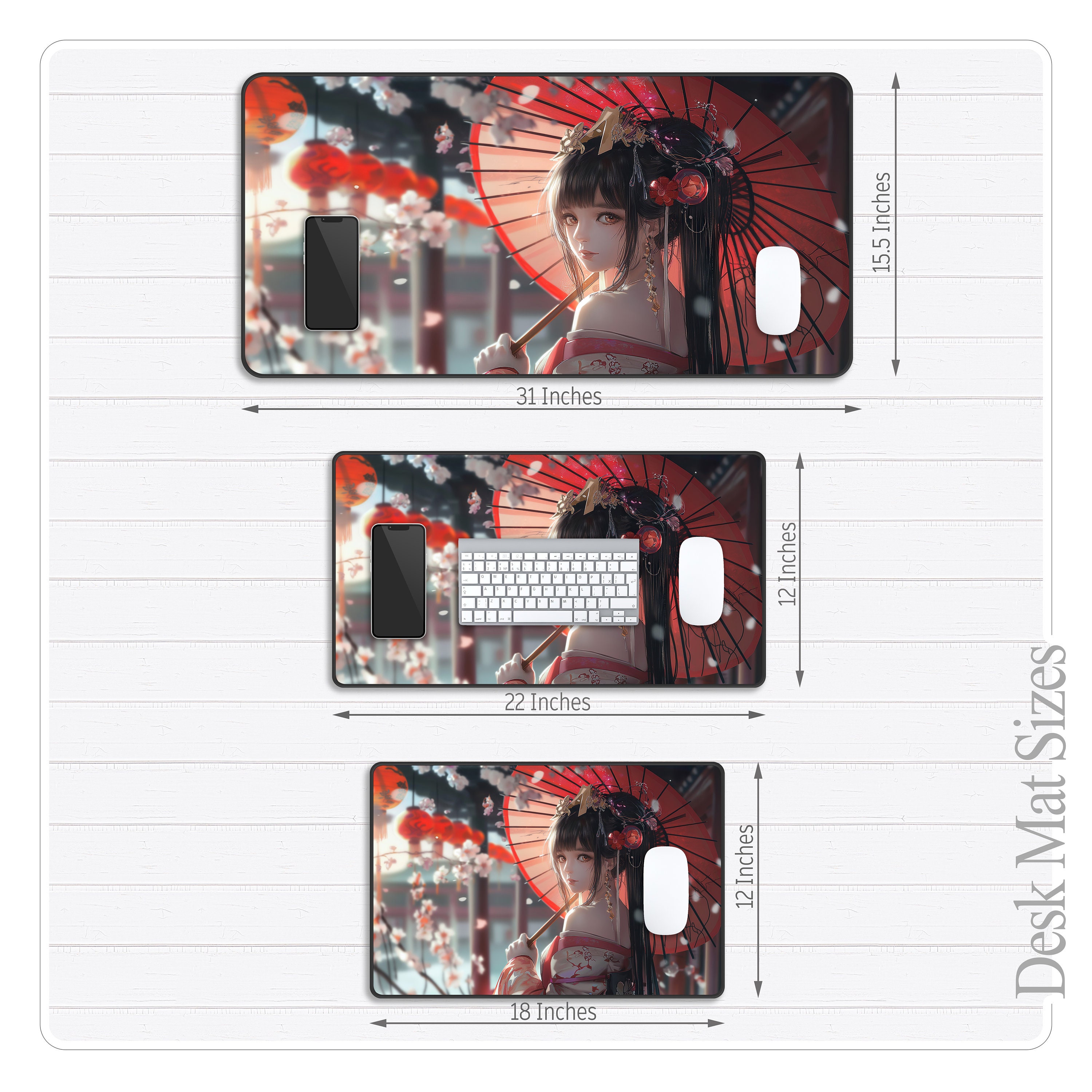 Japanese Geisha Desk Mat Elegant Traditional Art Mouse Pad, Large, Non ...