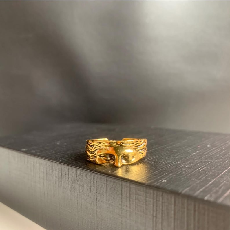 Adjustable Medusa Ring, Yellow Gold Color, Silver Color Greek Style ...