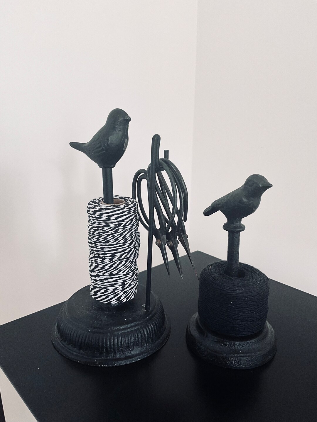 Set of Two Small Retro String Dispensers in Black Cast Iron With Bird ...