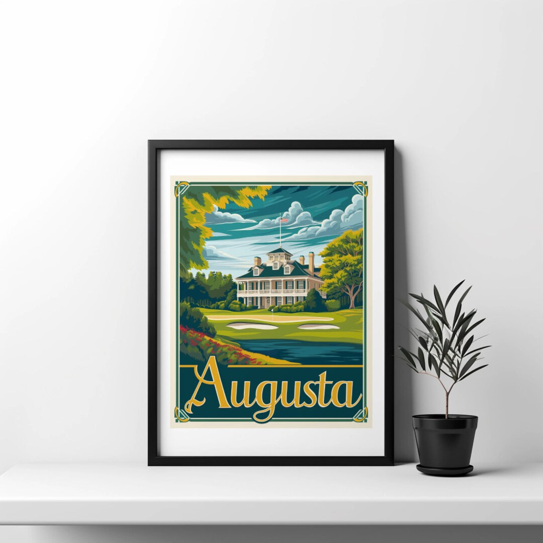 Retro Style Golf Poster of Augusta National Golf Club Print in Retro ...