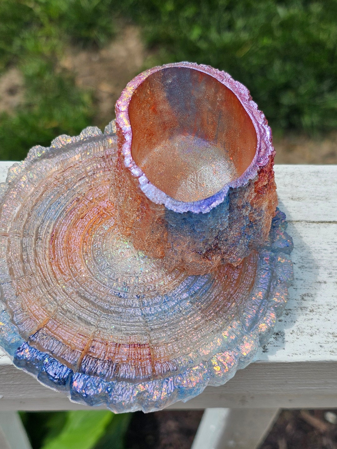 Tree Stump Dish and Wood Slab Tray Set, Rustic. Multiple Colors Made ...