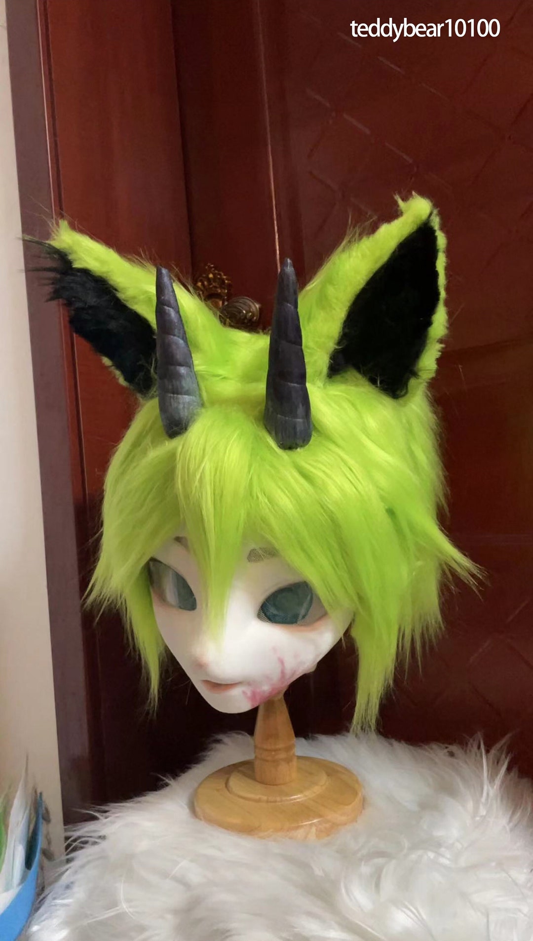 Kigurumi Fursuit Head, Furry Green Cute Fursuit Mask, Kemono Fursuit ...