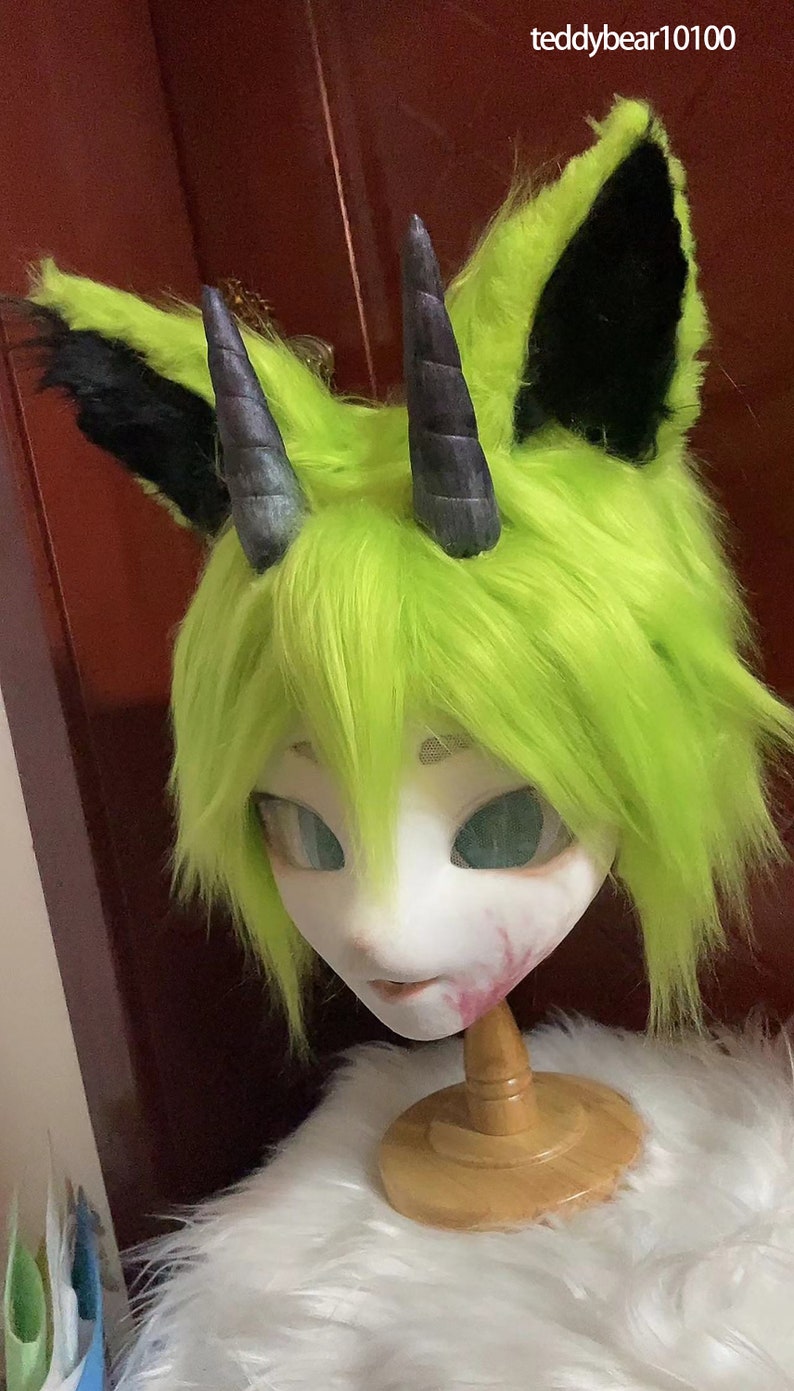 Kigurumi Fursuit Head, Furry Green Cute Fursuit Mask, Kemono Fursuit ...