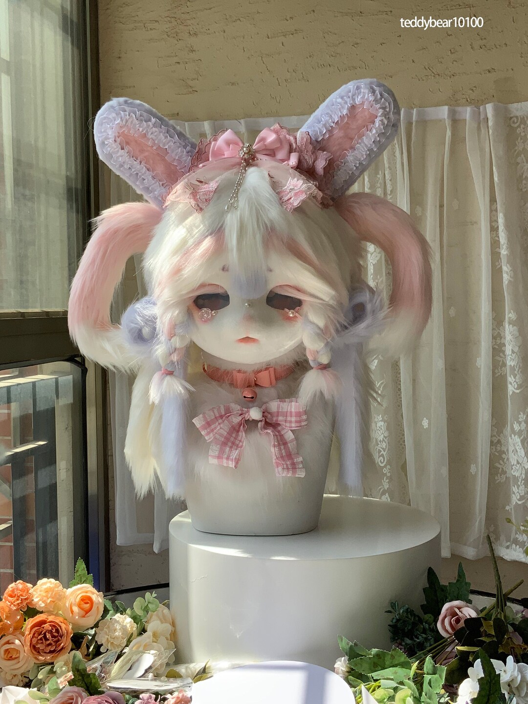 Kigurumi Fursuit Head, Furry White-haired Rabbit Mask, Kemono Fursuit ...