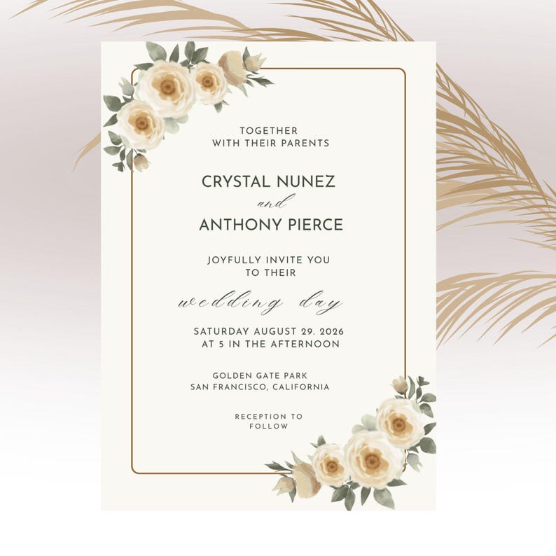 Editable Wedding Invitation Template – Floral Rustic Invite, Printable ...