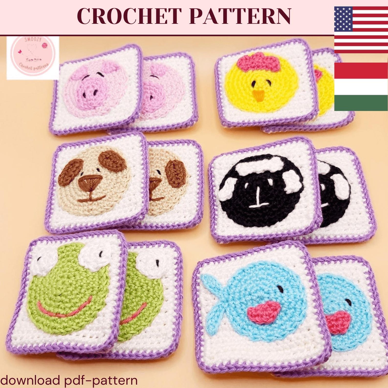 Crochet Pattern - Animals Memory Game, Memory Card Play Set Crochet ...