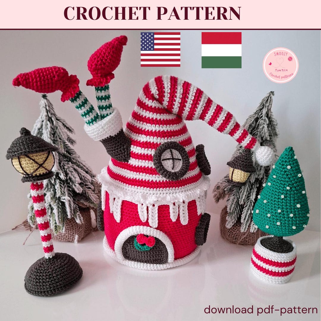 Crochet Christmas Village Pattern – House, Street Lamp & Christmas Tree ...