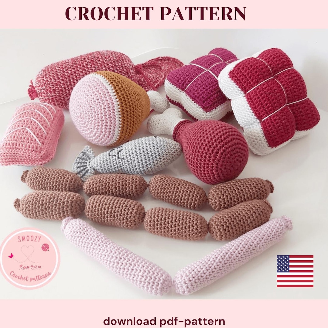 Butcher's Shop Meat Plattern Crochet Patter, Food Play Set Crochet ...