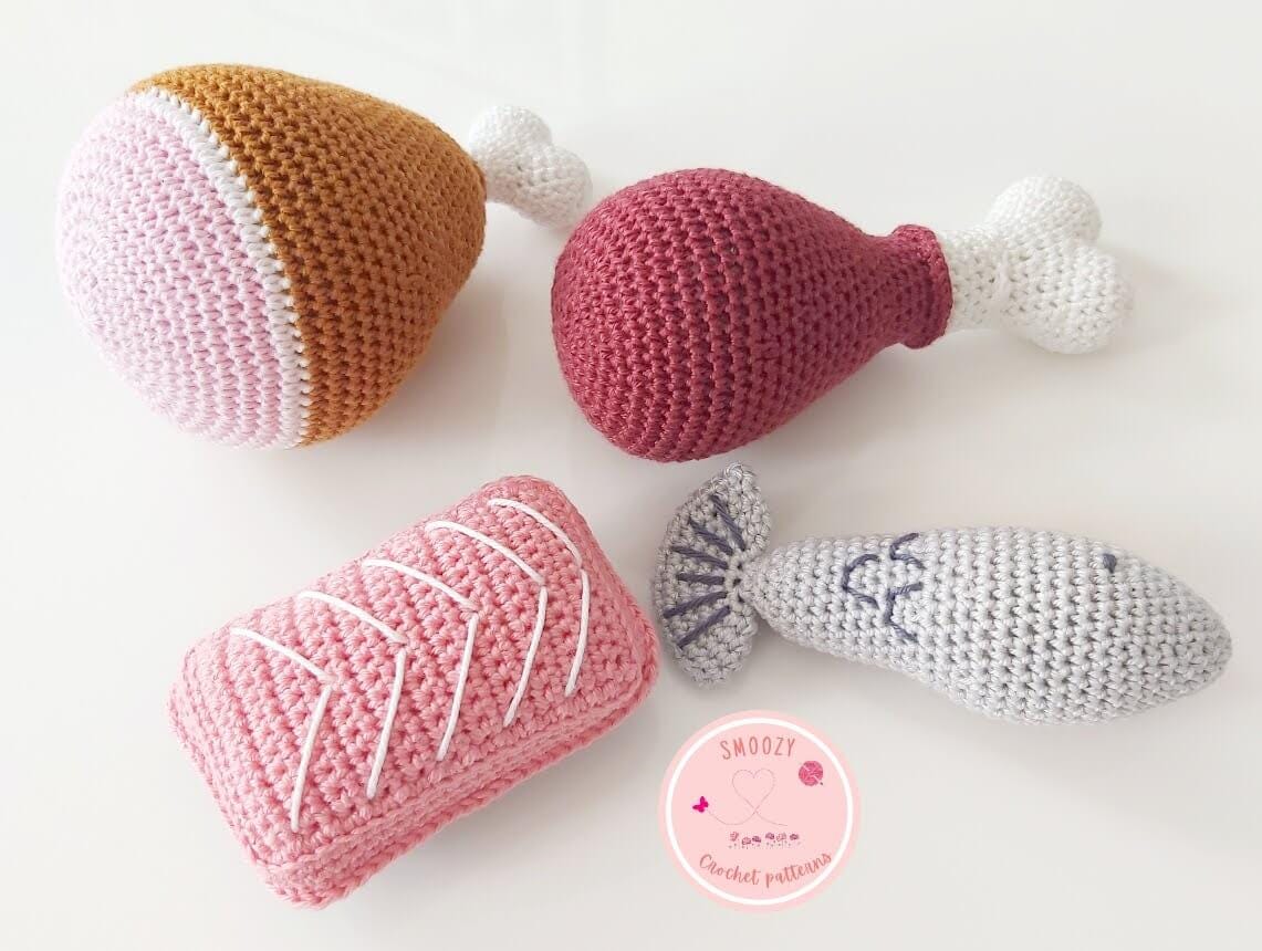 Butcher's Shop Meat Plattern Crochet Patter, Food Play Set Crochet ...