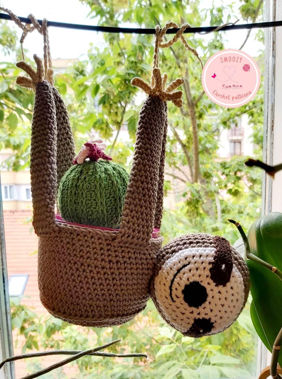 Sloth Flower Pot Holder Crochet Pattern, Hanging Crochet Planter, Sloth ...