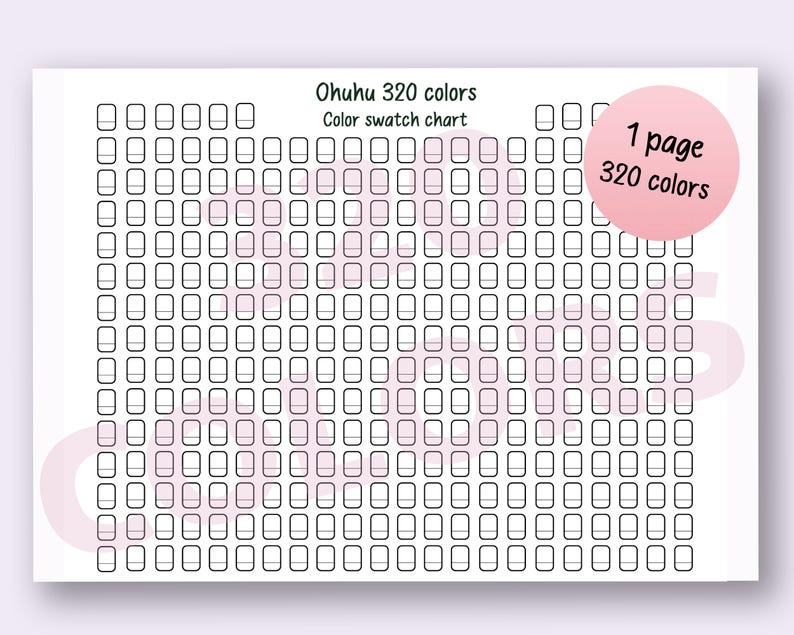 Ohuhu Honolulu 320 Marker Swatch Chart: Printable Color Palette (PDF ...