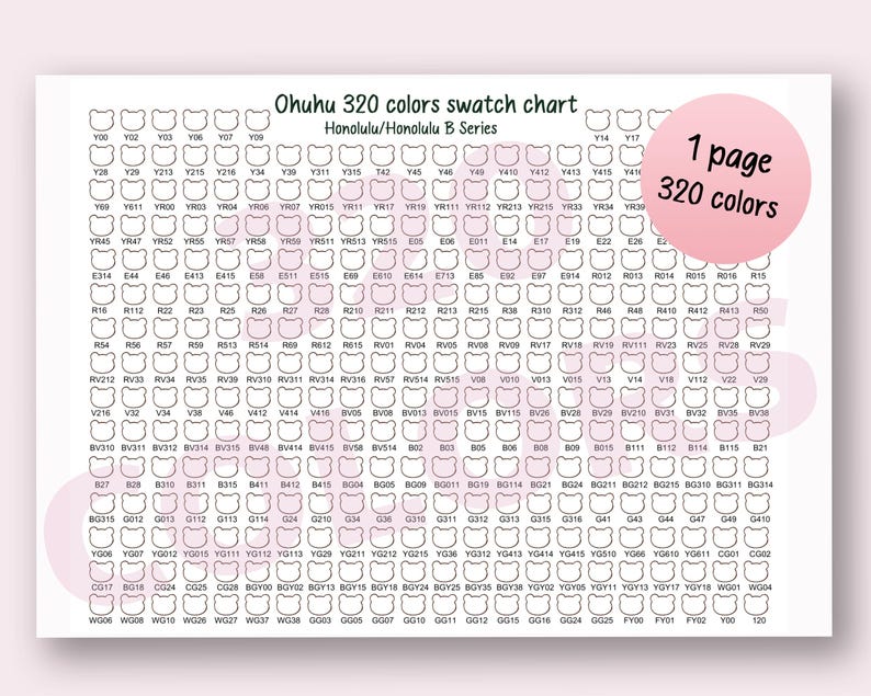 Ohuhu Honolulu 320 Marker Swatch Chart: Printable Color Palette (PDF ...