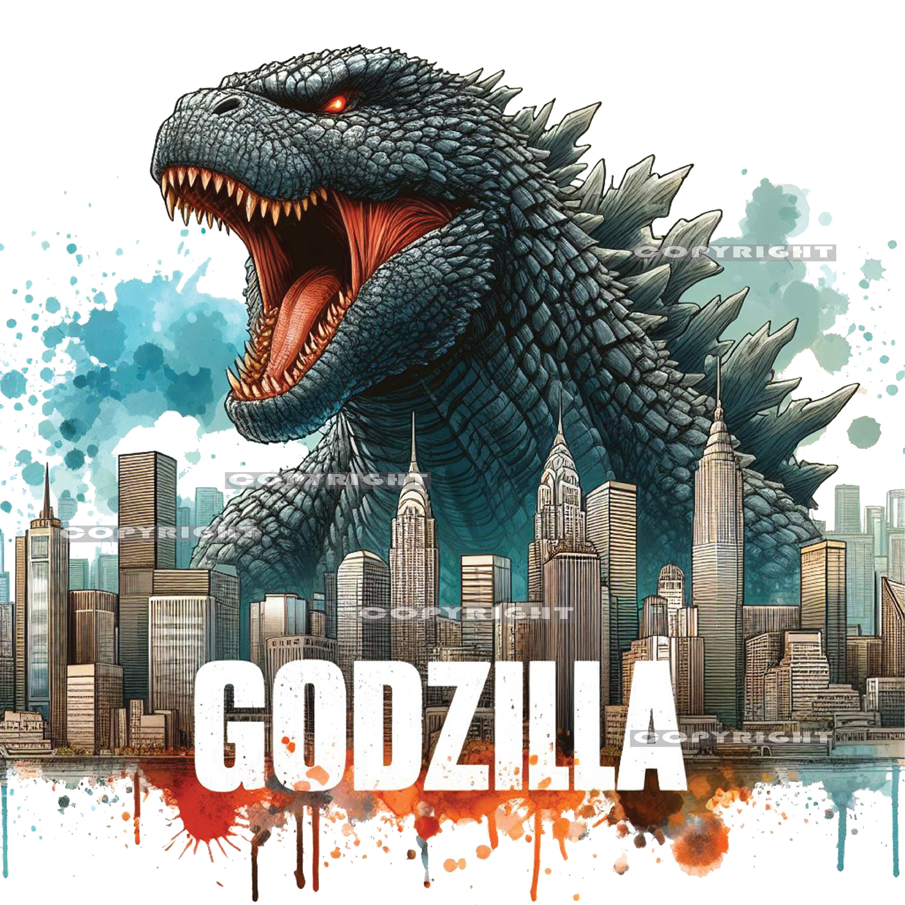 Godzilla X 5 Bundle Godzilla in Watercolor PNG, Godzilla T-shirt Design ...