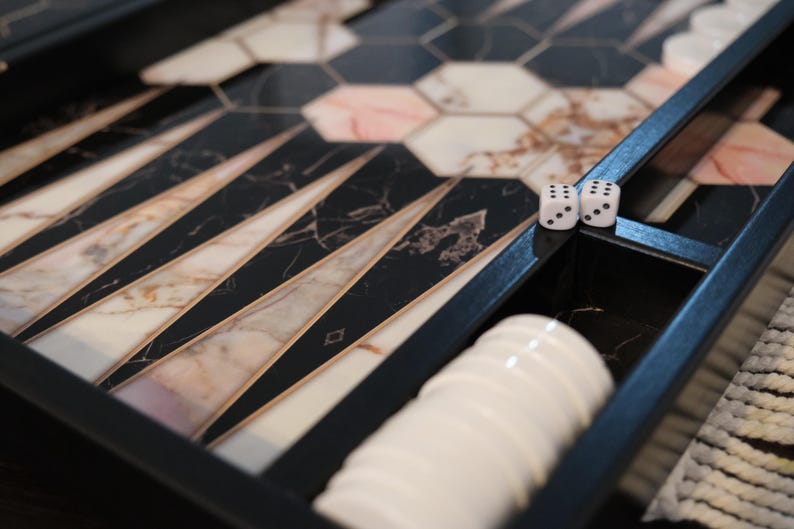Marble Backgammon Set - Modern Board Game With Black and White Stones ...