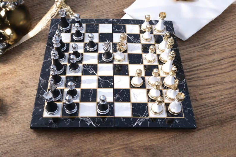 Premium Chess Set, Marble Patterned Chess Set, Unique Metal and Plexy ...