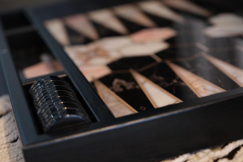 Marble Backgammon Set - Modern Board Game With Black and White Stones ...
