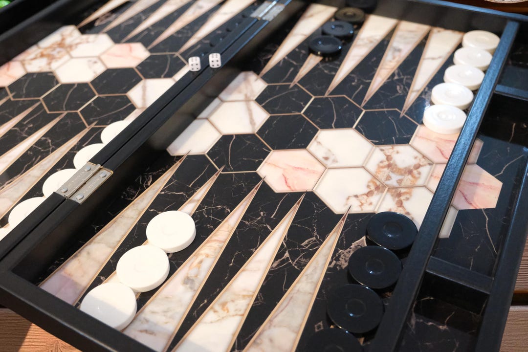 Marble Backgammon Set - Modern Board Game With Black and White Stones ...