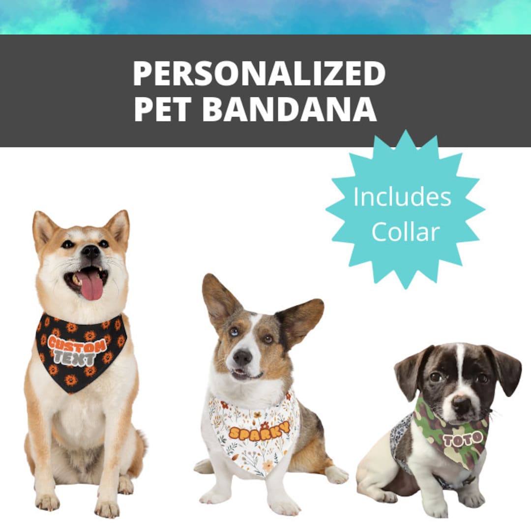 Personalized Custom Text Pet Bandana With Collar, for Dogs or Cats Gift ...
