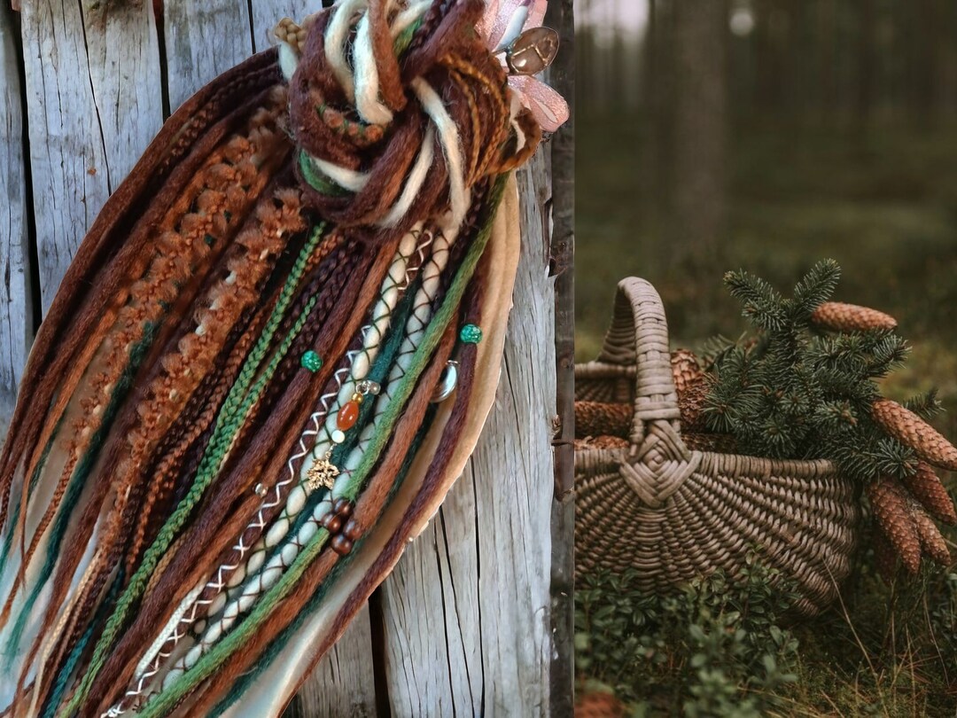 Boho Chic Brown, Blond and Green Synthetic Crocheted Dreads Extensions ...