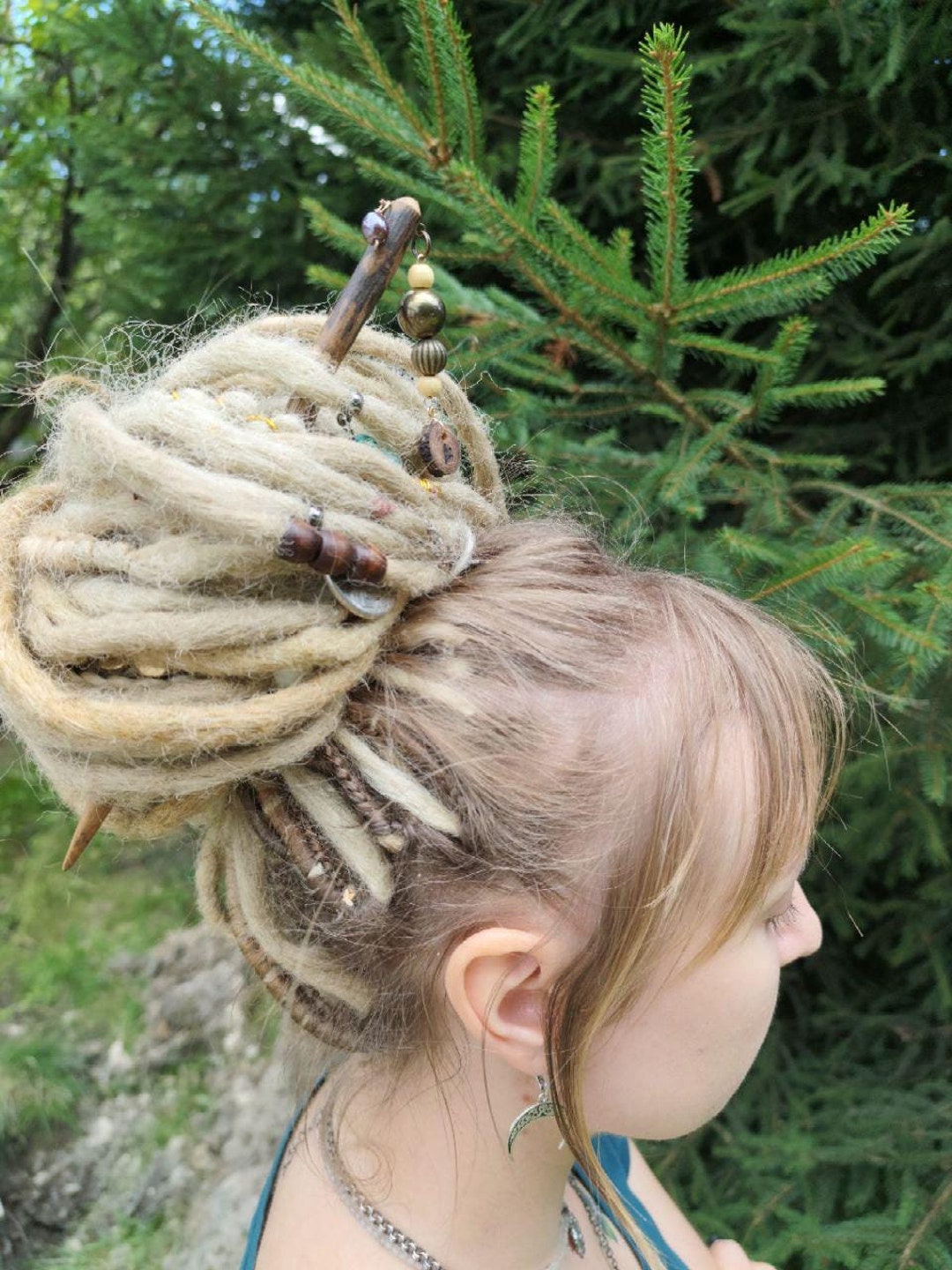 Boho Bun Hair Stick: Fehu Rune, Sustainable Wood Dread Accessory - Etsy