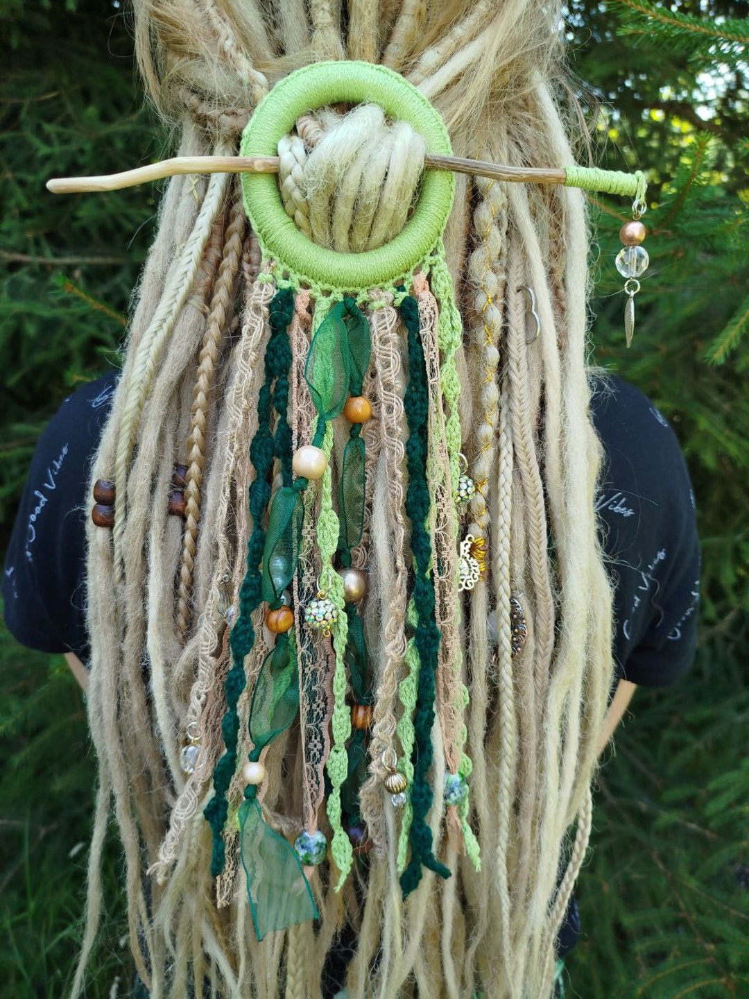Boho-chic Handmade Green Tribal Dreadlock Hair Ring Barette Unique Dreadcuff - Etsy