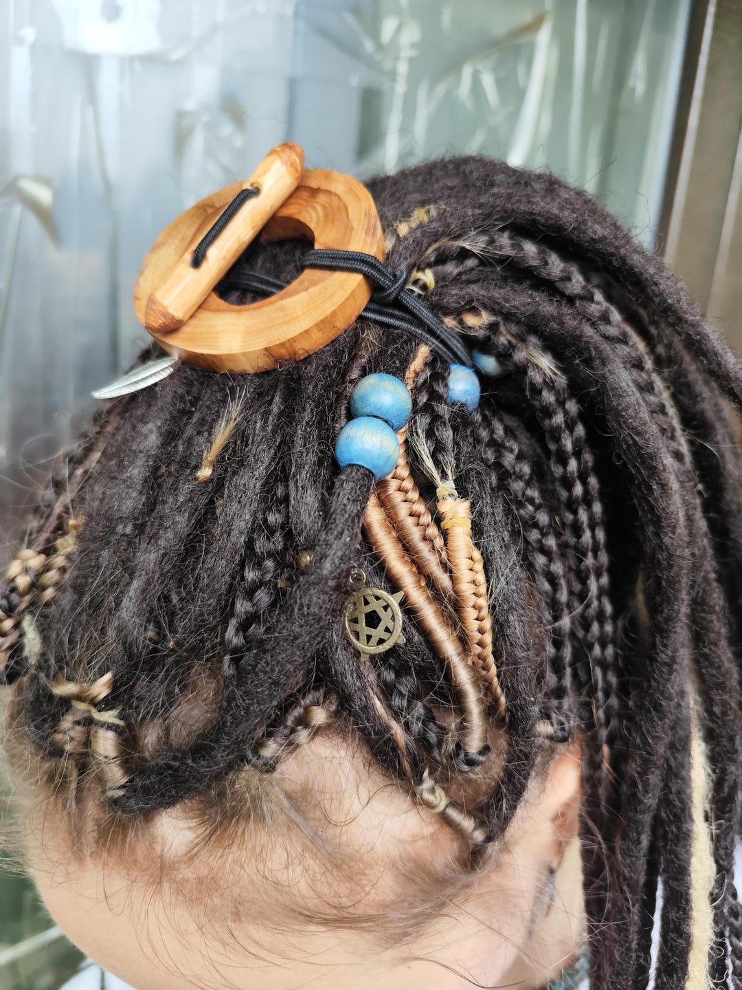 Handcrafted Wood Dreadlock Tie With Rubber Band Button and Stick - Etsy