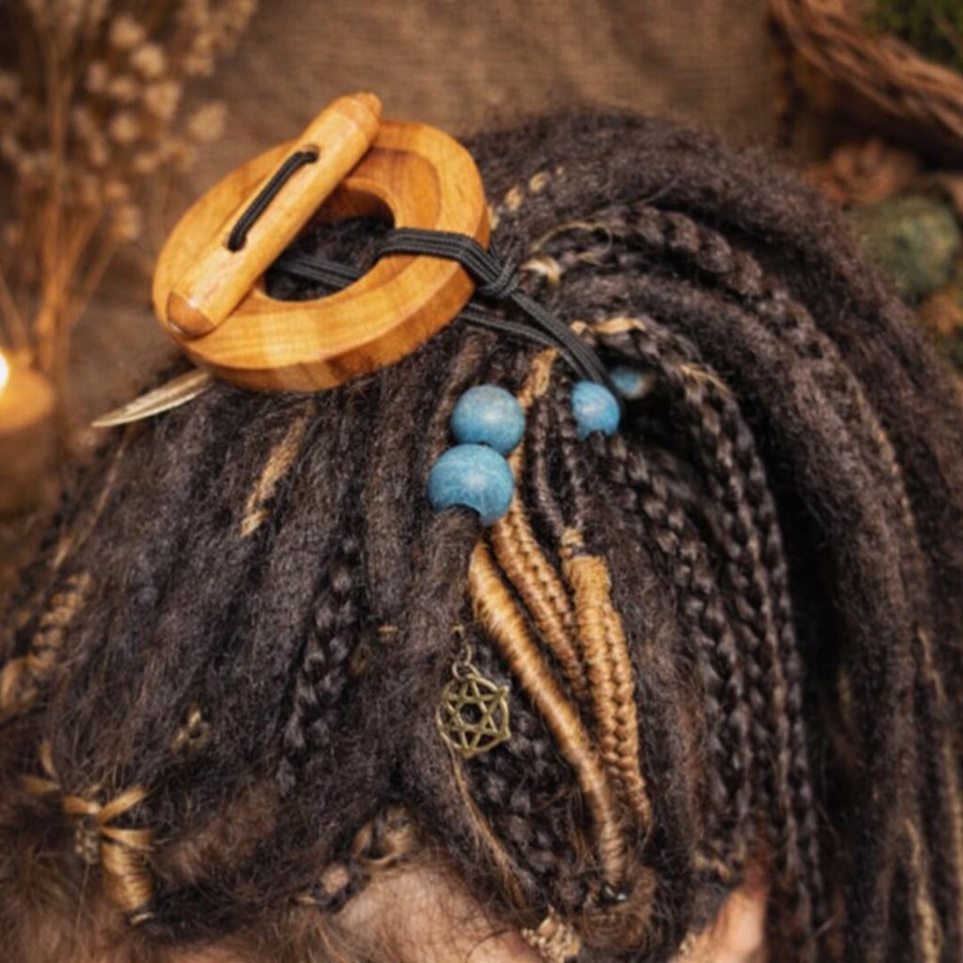 Handcrafted Burned Wood Dreadlock Tie – Wooden Hair Tie With Button - Etsy