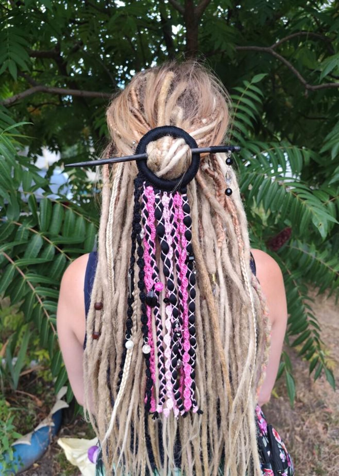 Handmade Black and Pink Tribal Dreadlock Hair Ring Barette - Unique Dreadcuff Accessory - Etsy