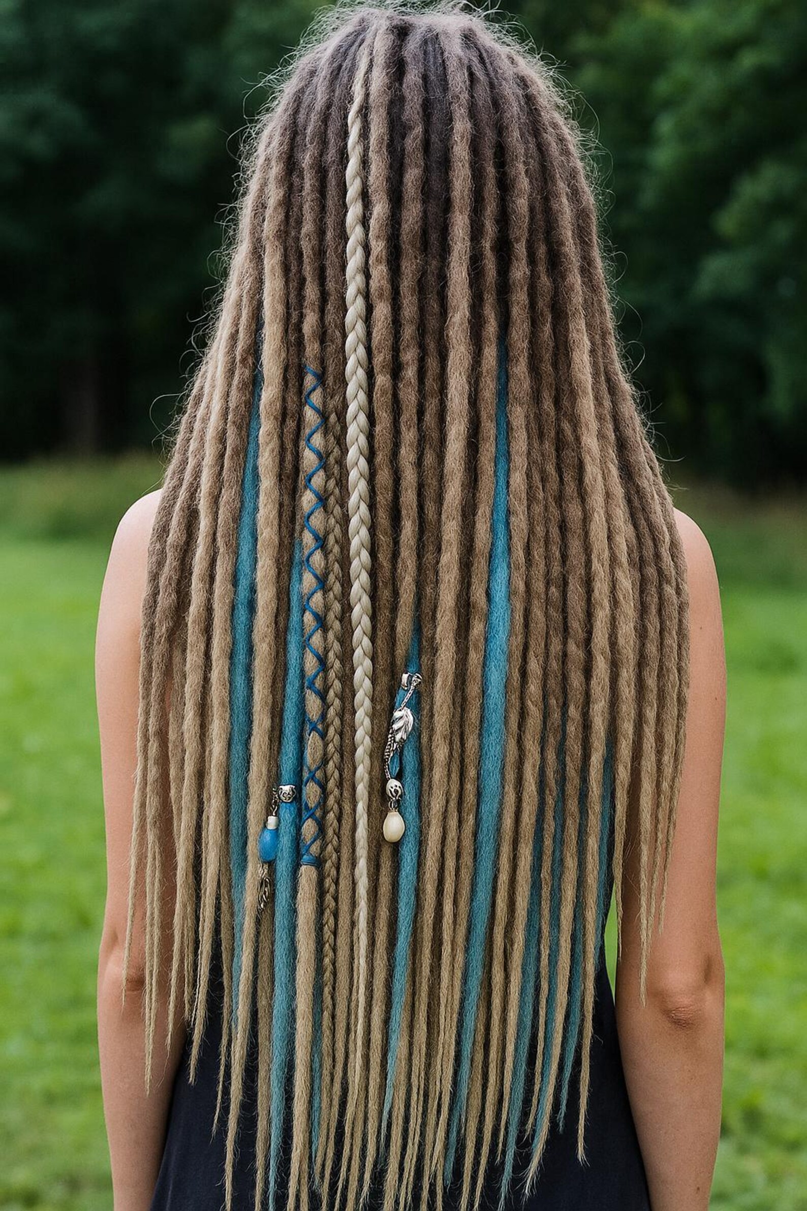 Ocean Blue Ombre Dreadlock Extensions - Dirty Ash Blonde Double Ended ...