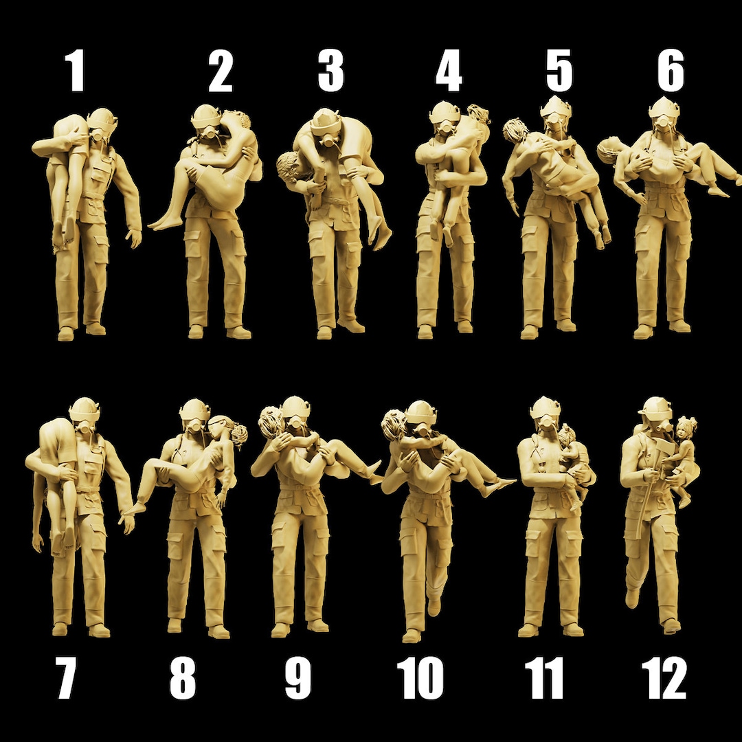 Unpainted Scale Figure 1/35 1/43 1/64 Firefighter Rescuing Injured ...
