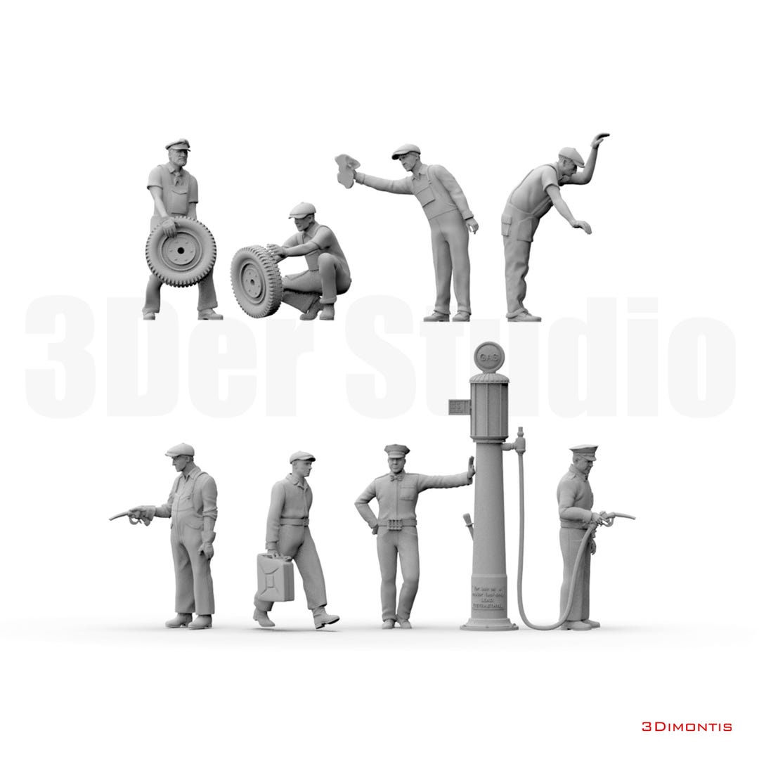 Gas Station Staff Miniature Set – 1/35 1/43 1/64 Scale Figures for ...