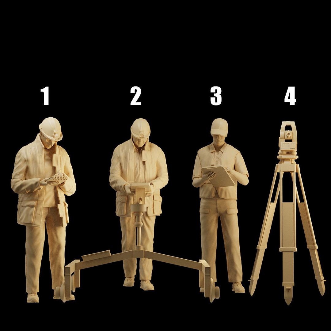Unpainted Scale Figure 1/64 Road Surveyor Engineer With Equipment Resin ...
