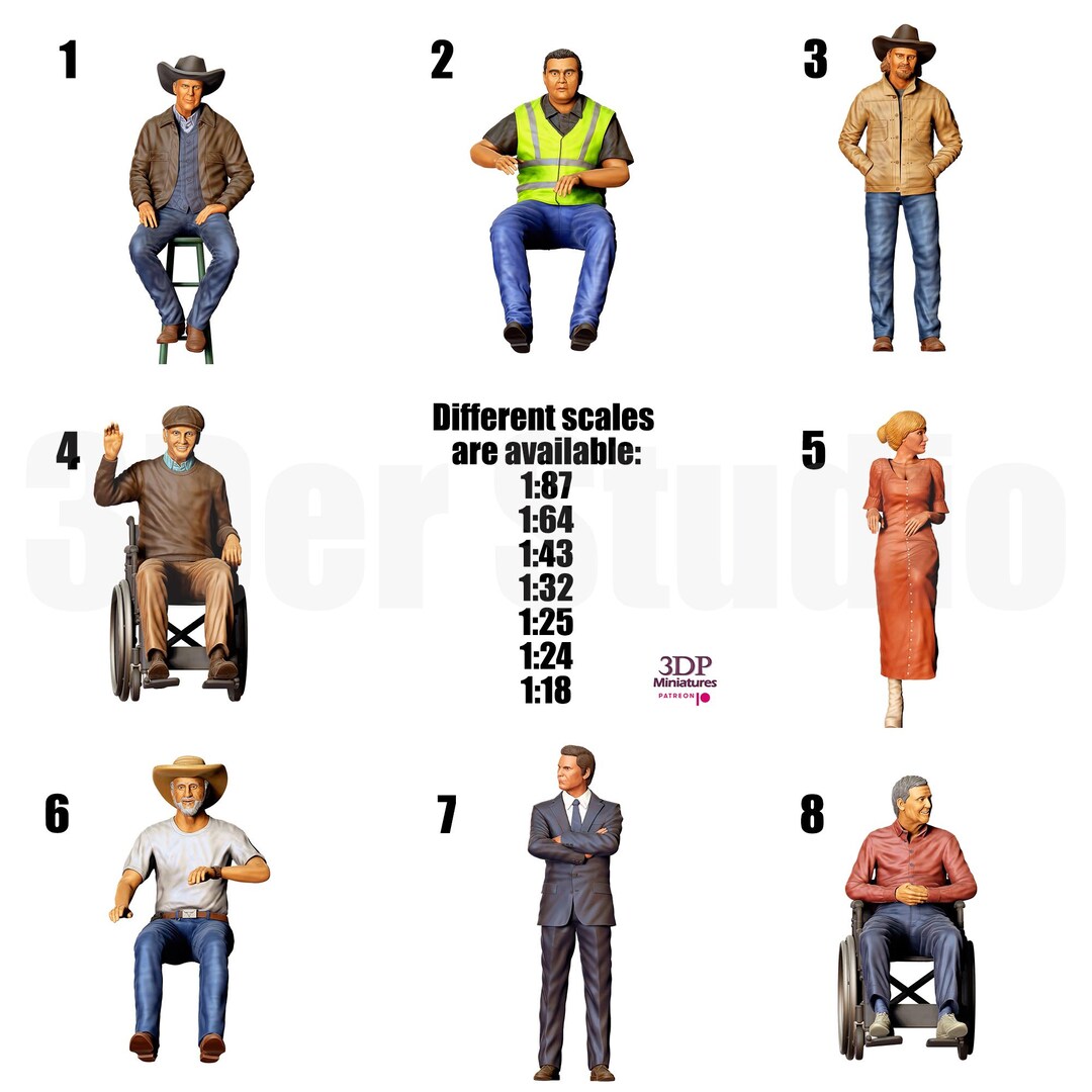 Unpainted Scale Figures 1/64 1/43 1/35 - Various Poses and Characters ...