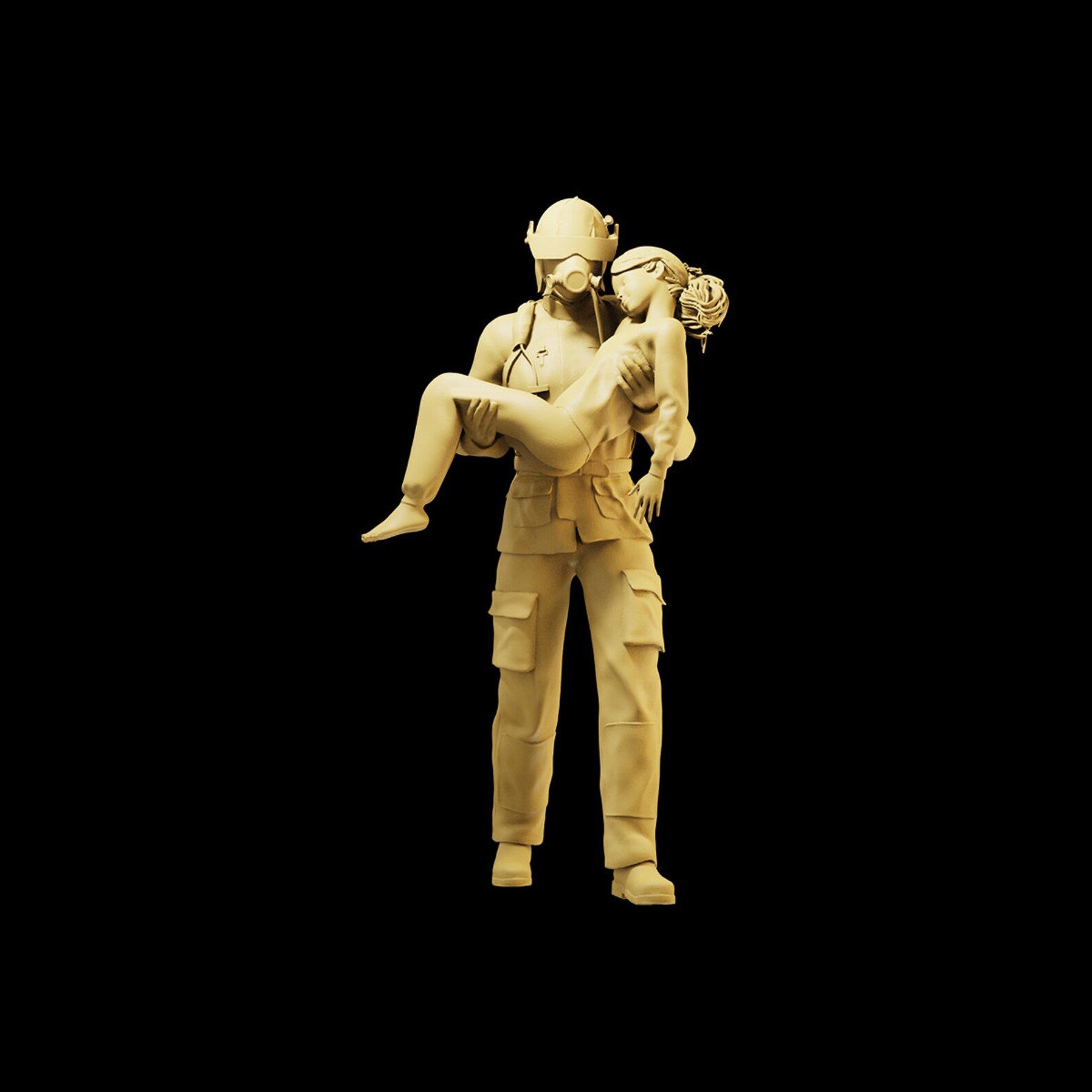 Unpainted Scale Figure 1/35 1/43 1/64 Firefighter Rescuing Injured ...