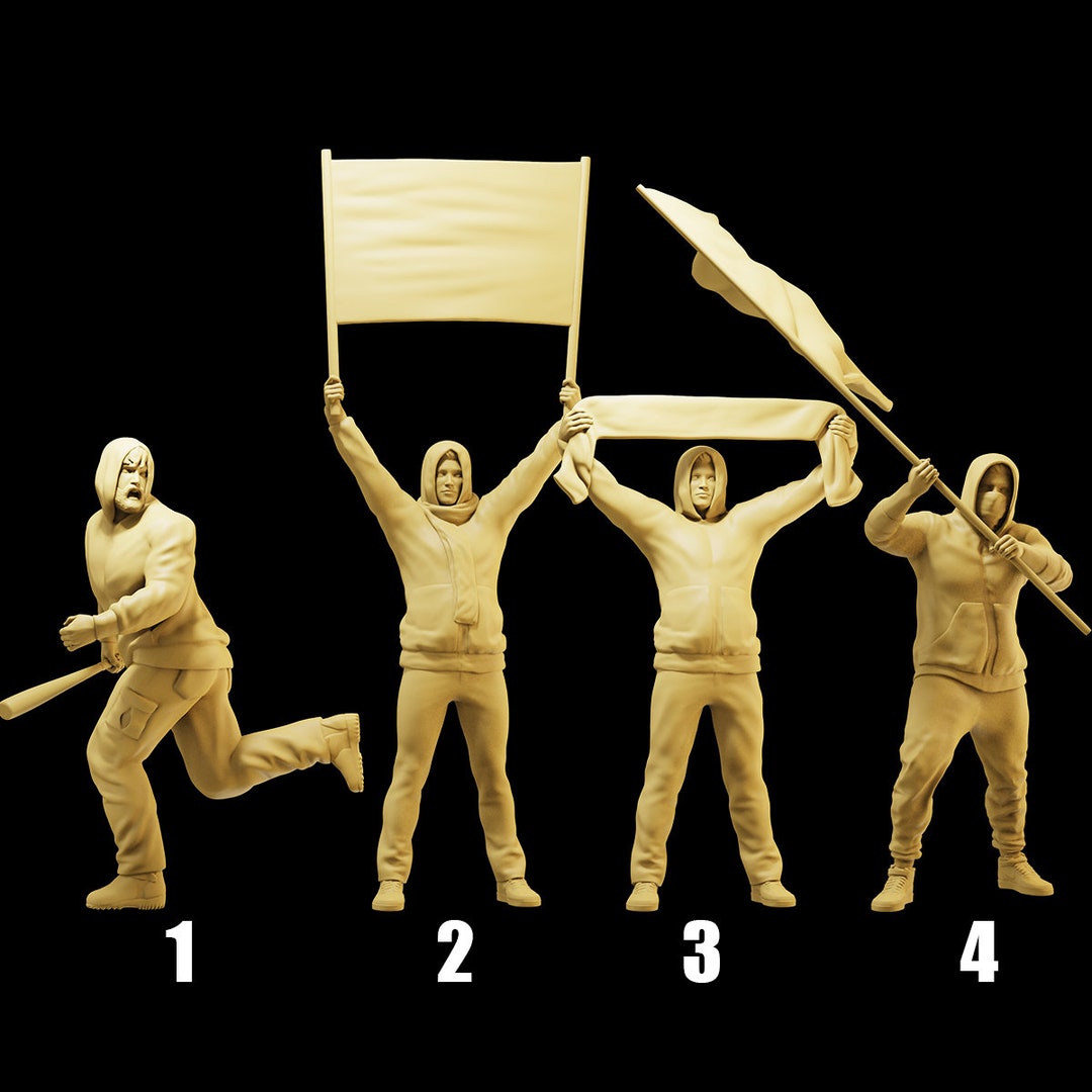 Unpainted Scale Figure 1/35 1/43 1/64 Protester Waving Banner Resin ...