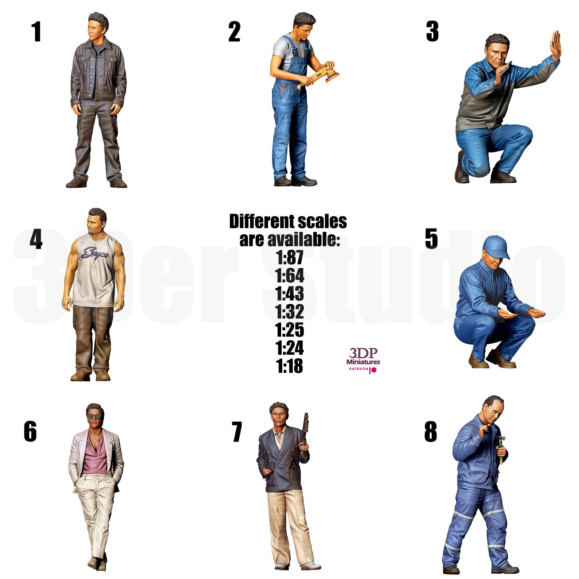 Unpainted Scale Figures 1/64 1/43 1/35 - Various Pose and Characters ...