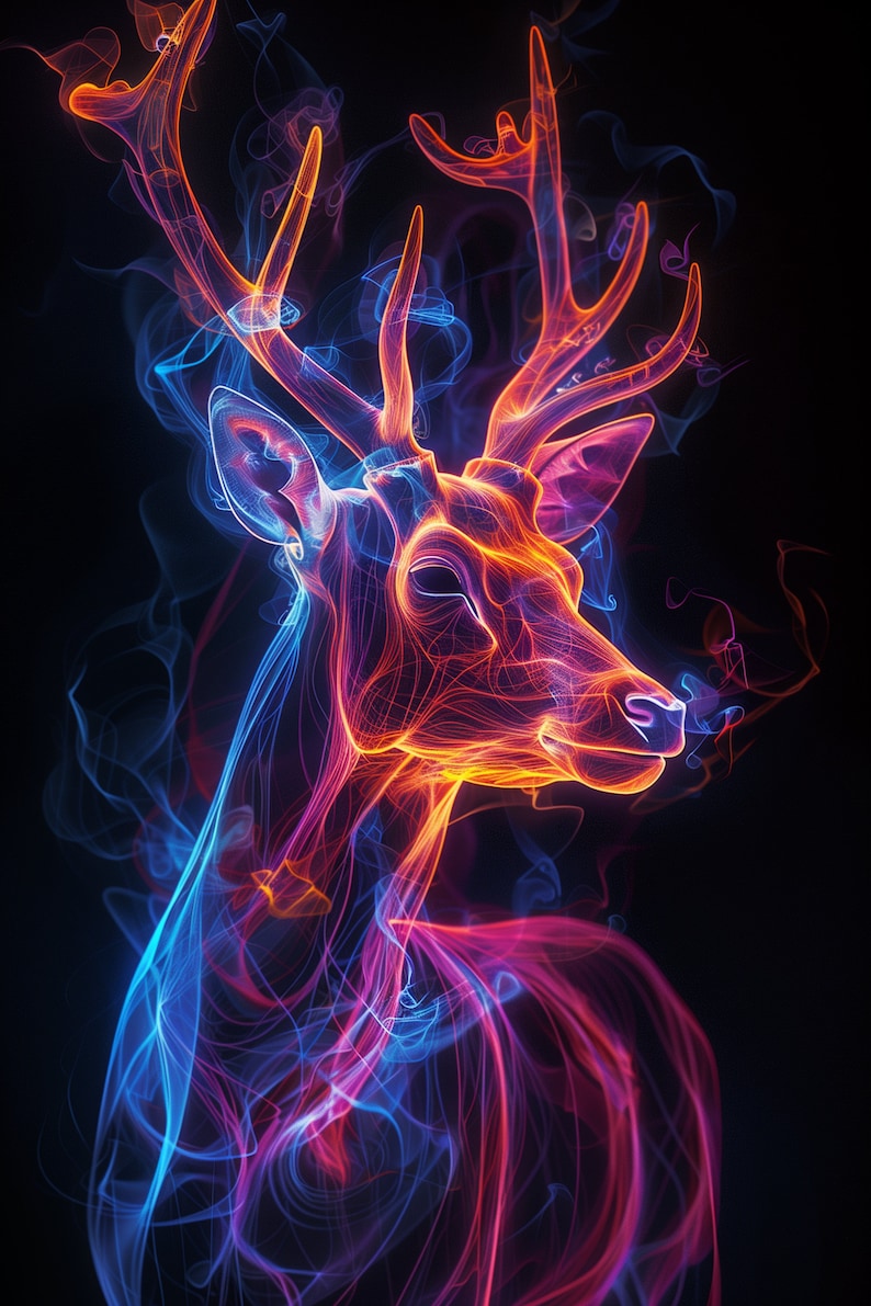 Neon Deer Wall Art Poster, Animal Portrait, Collection 9 of 16 - Etsy