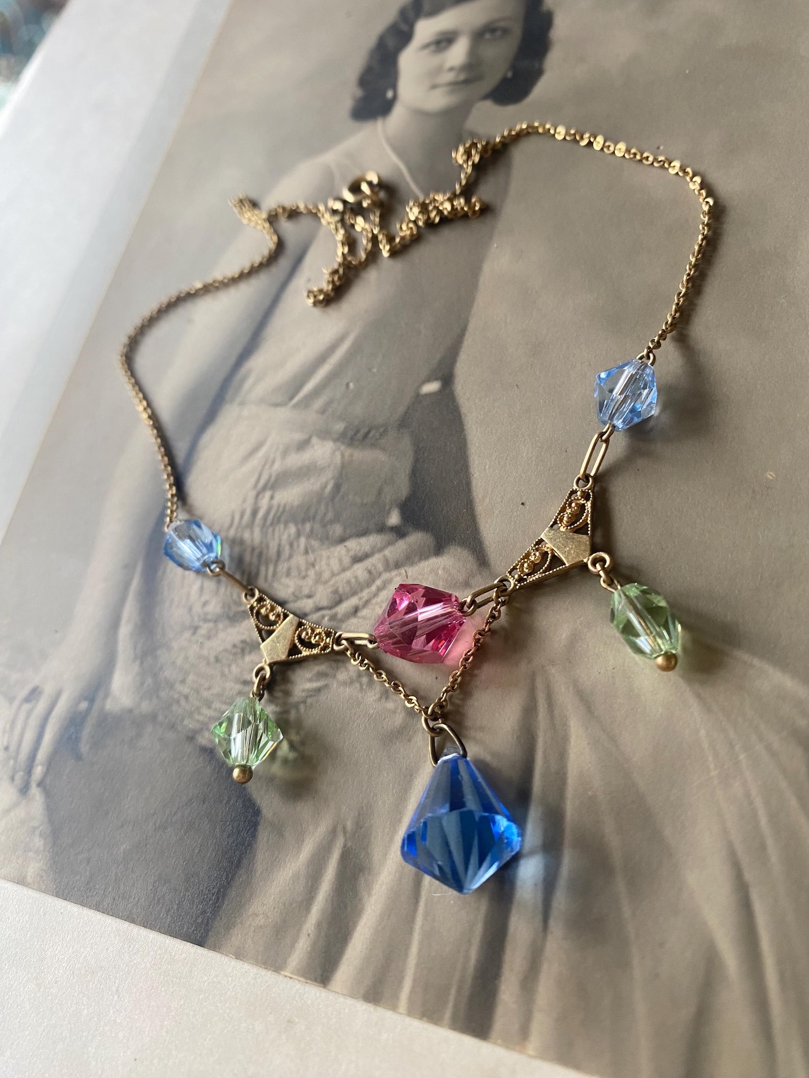 Art Deco Rainbow Multicoloured Swarovski Crystal Bead Festoon Pendant ...
