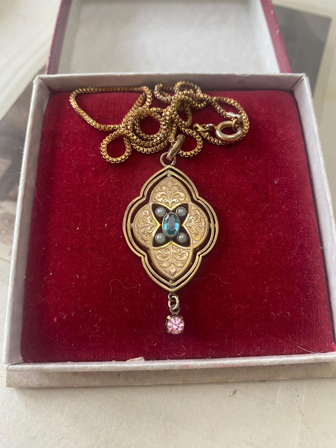 Vintage Edwardian Art Nouveau Pinchbeck Blue Topaz & Pearl Negligee ...