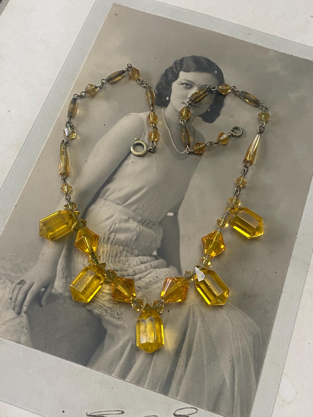 Art Deco Amber Swarovski Crystal Bead Festoon Pendant Necklace. - Etsy