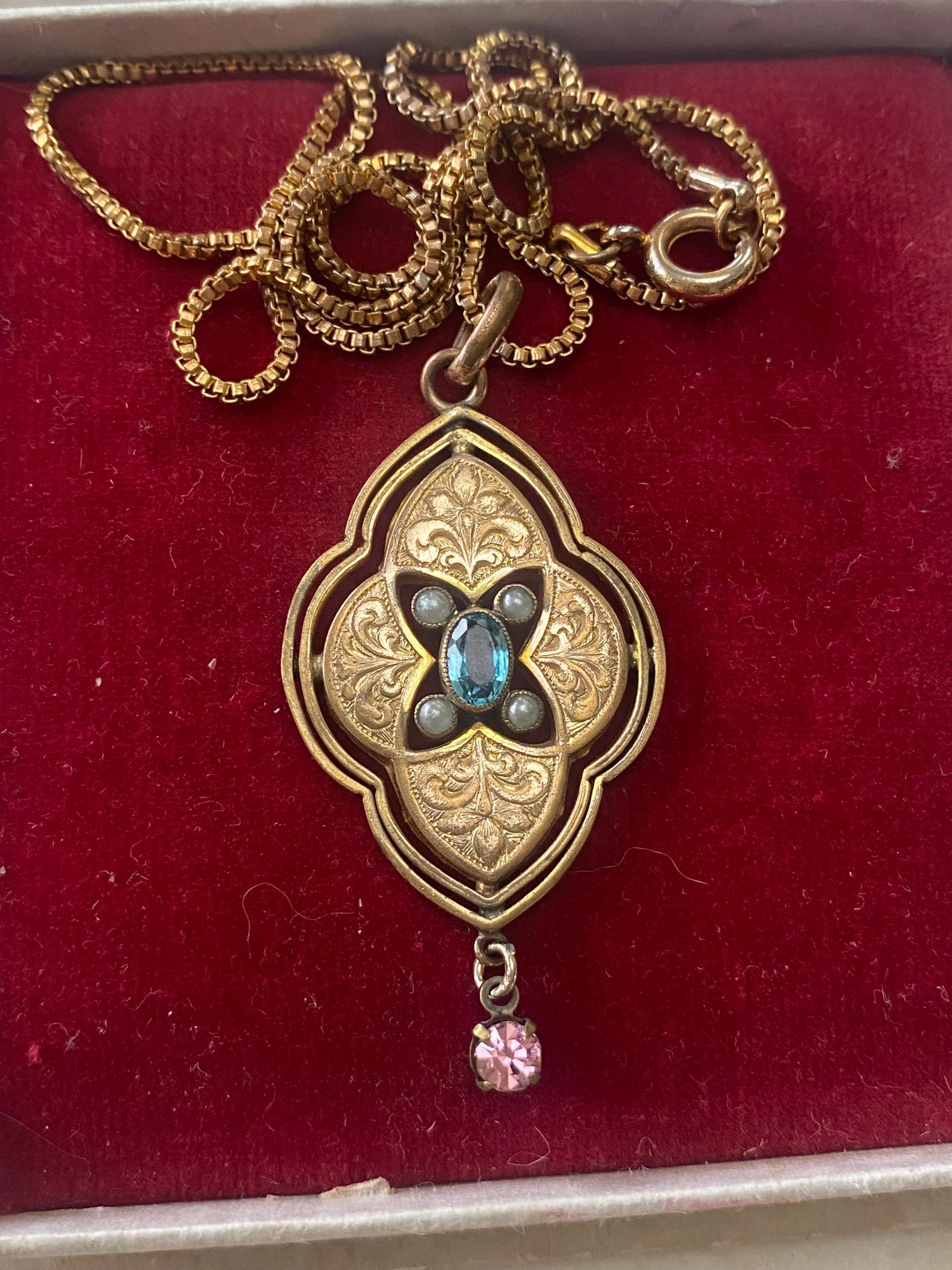 Vintage Edwardian Art Nouveau Pinchbeck Blue Topaz & Pearl Negligee ...